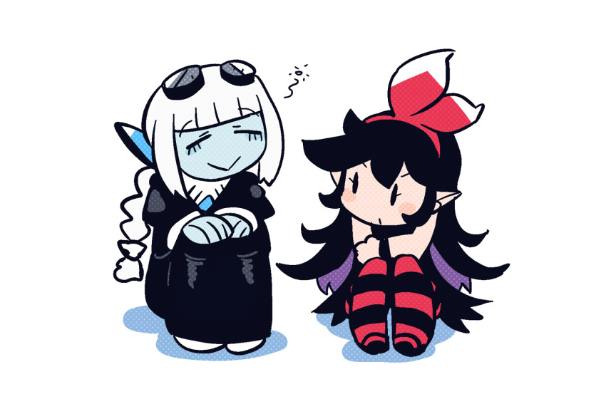 Safebooru - 2girls :> black dress blush stickers bow bow hairband ...