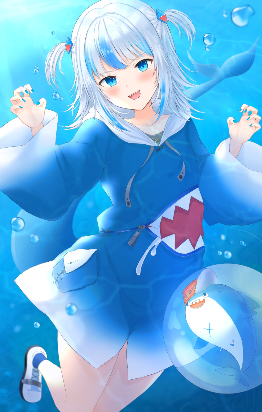 Safebooru - 1girl :d absurdres air bubble animal costume bangs bloop (gawr gura) blue eyes blue ...