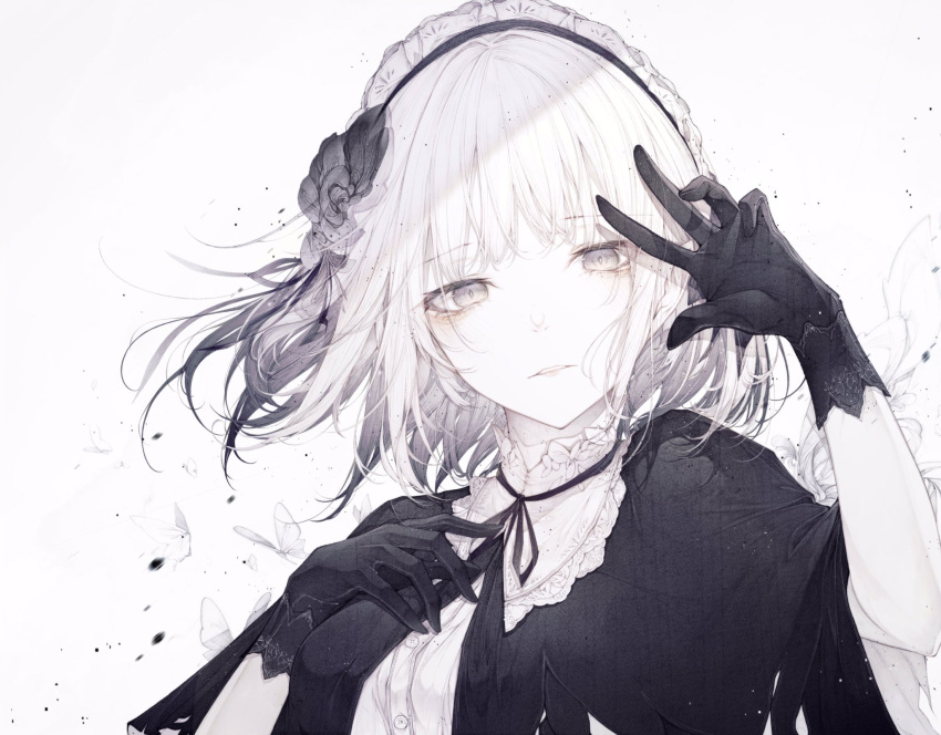 Safebooru - 1girl black flower black gloves black hairband black rose ...