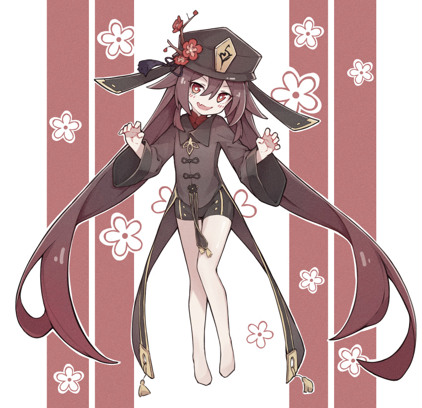 Safebooru - 1girl absurdres barefoot black headwear blush brown hair eyebrows visible through ...