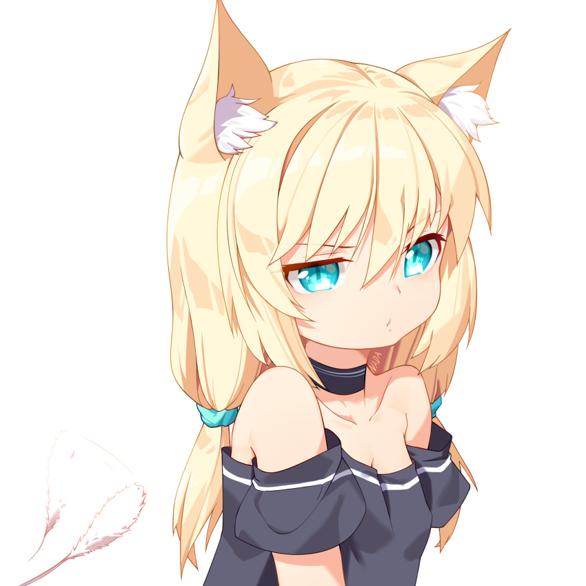Safebooru - 1girl anada animal ear fluff animal ears annoyed bare shoulders blonde hair blue ...