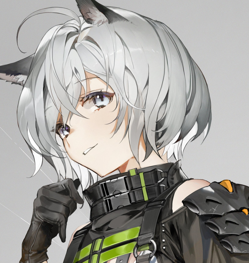 Safebooru - 1girl ahoge animal ear fluff animal ears armor black gloves black jacket cat ears ...