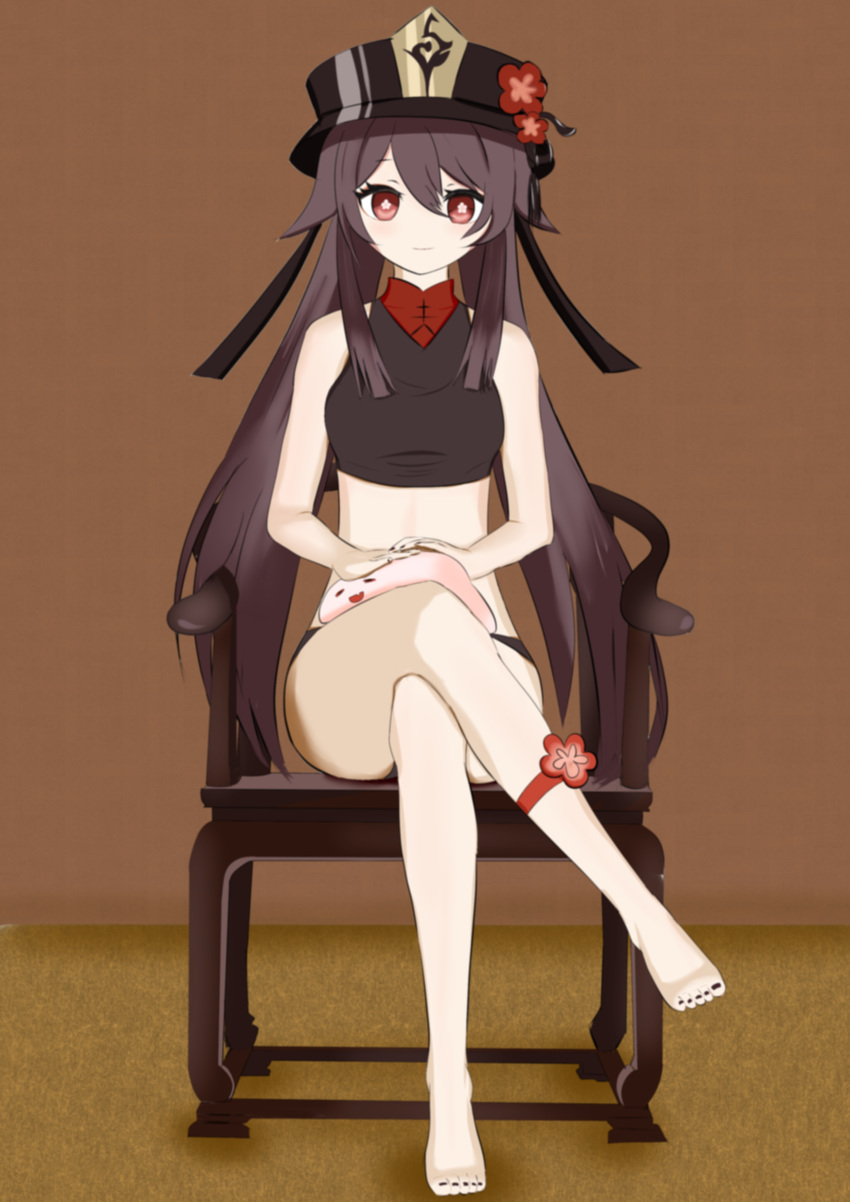 Safebooru - 1girl absurdres adapted costume bare arms bare shoulders barefoot black headwear ...