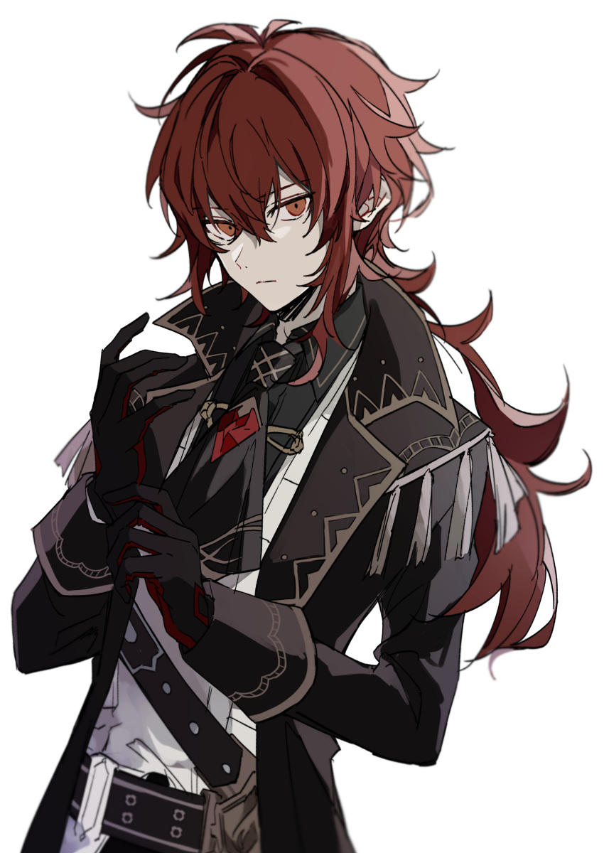 Safebooru - 1boy absurdres adjusting clothes adjusting gloves bangs black gloves black jacket ...