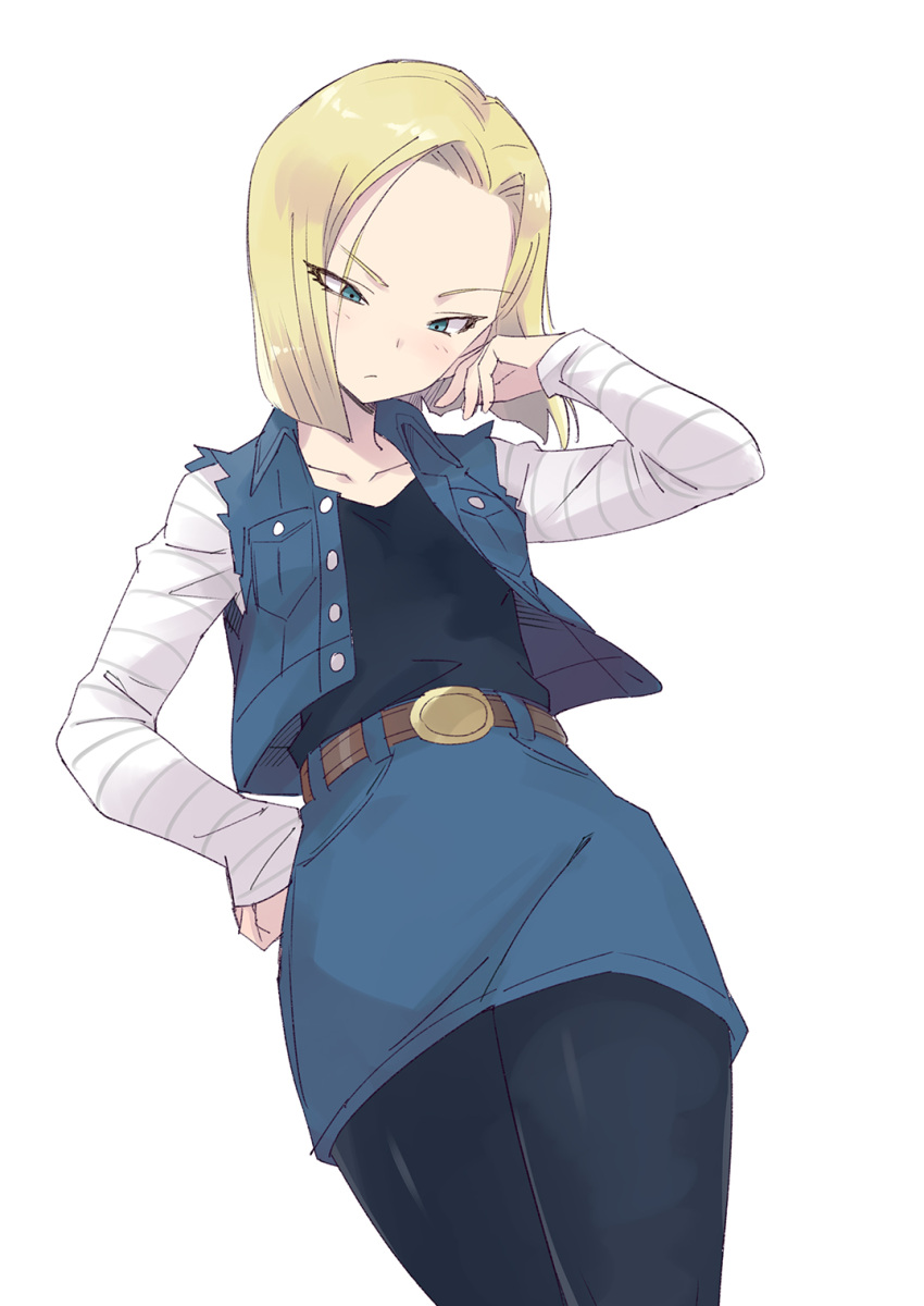 Safebooru - 1girl android 18 blonde hair blue jacket breasts collarbone ...