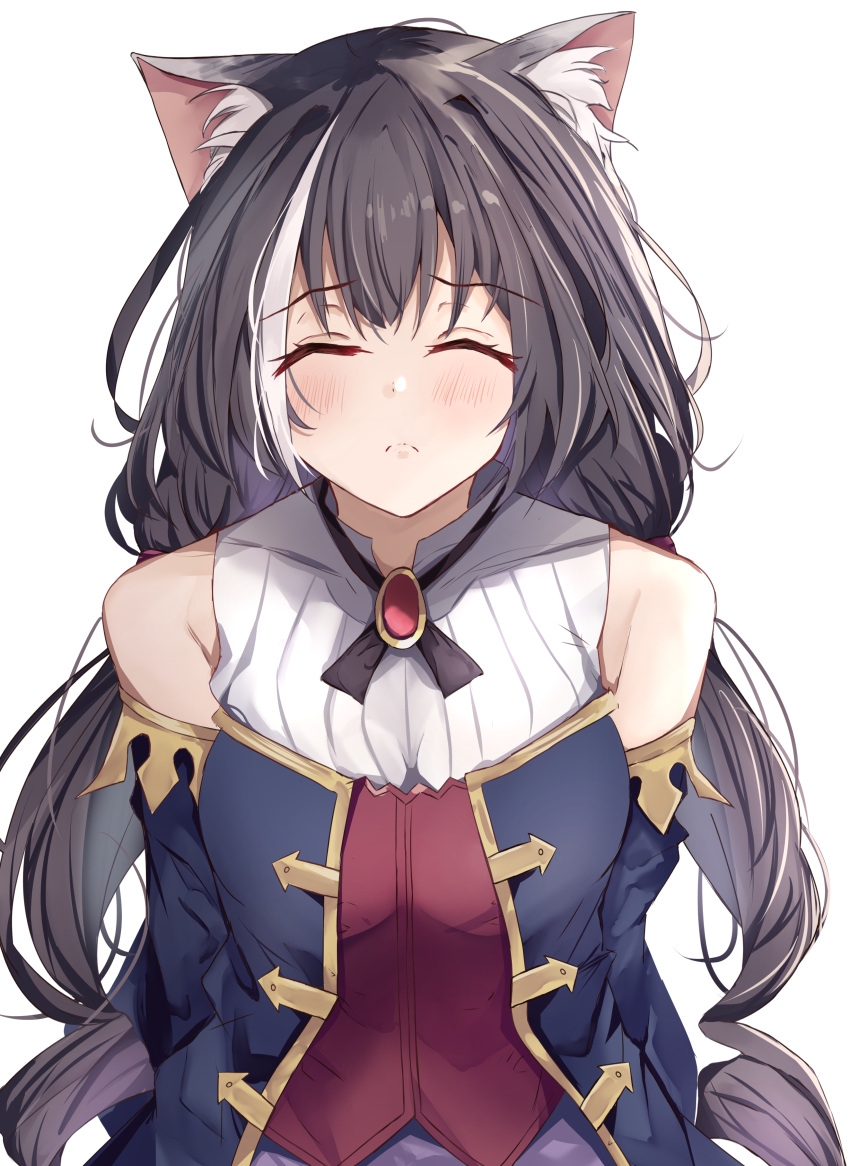 Safebooru - 1girl absurdres animal ears black hair blush cat ears closed eyes detached sleeves ...