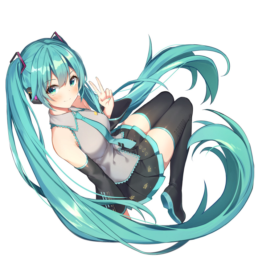 Safebooru - 1girl absurdres aqua eyes aqua hair aqua neckwear bare shoulders black footwear ...