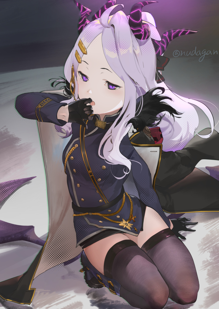 Safebooru - 1girl ahoge armband black coat black gloves black legwear black skirt blue archive ...