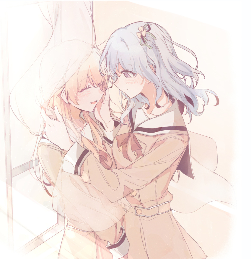 Safebooru - 2girls bang dream! bangs blonde hair brown dress closed eyes double-breasted dress ...