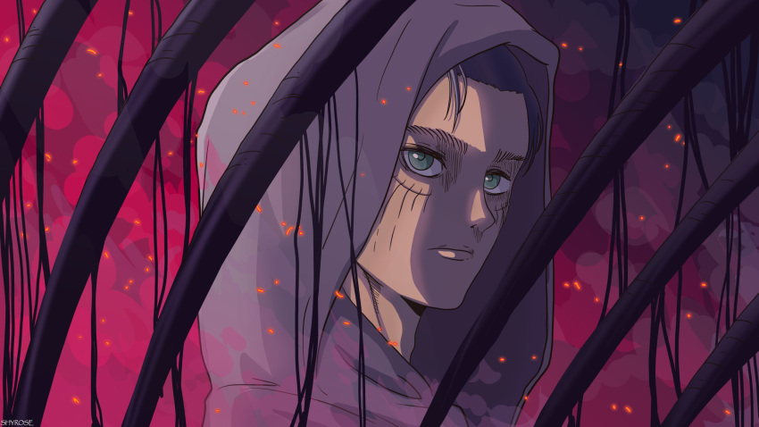 Safebooru - 1boy black hair bone brown hair eren yeager facial mark ...