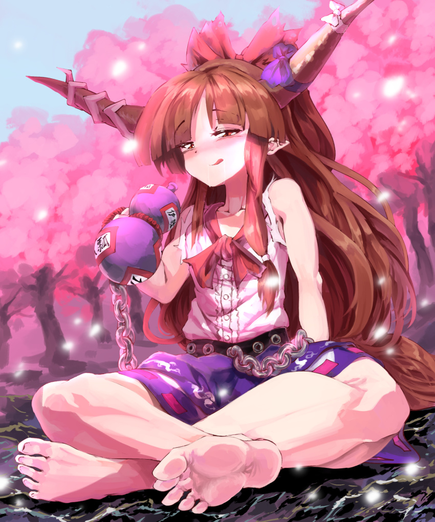 Safebooru - 1girl :q arm behind back arm support bangs bare legs bare shoulders barefoot belt ...