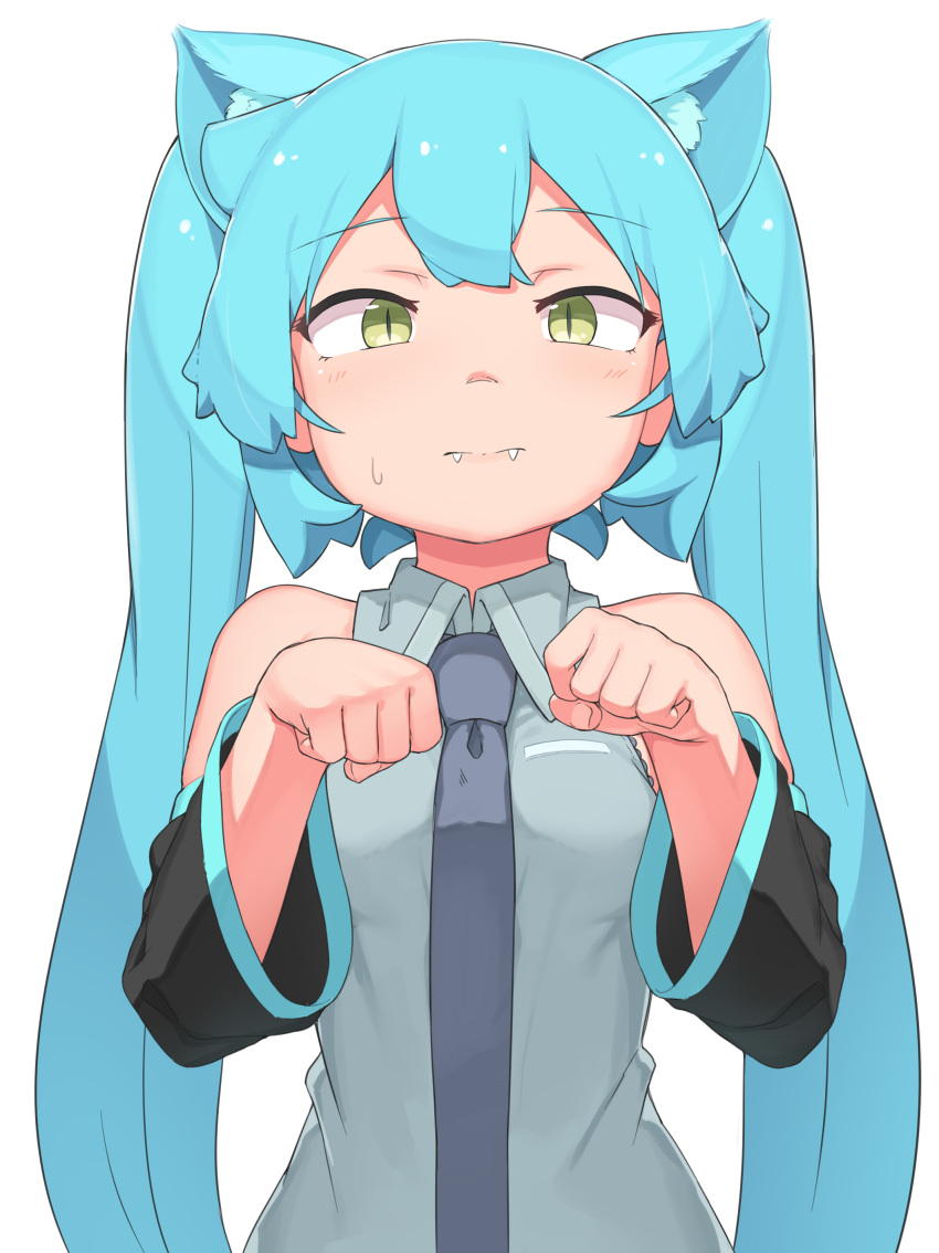 Safebooru - 1girl abmayo absurdres animal ear fluff animal ears aqua hair bangs bare shoulders ...