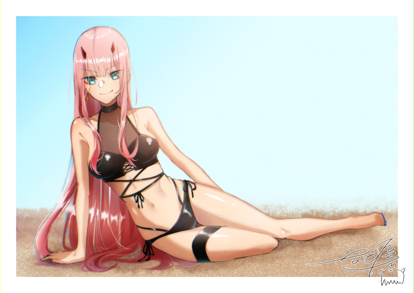 Safebooru - 1girl arm support bangs bare shoulders bikini black bikini black ribbon blue eyes ...