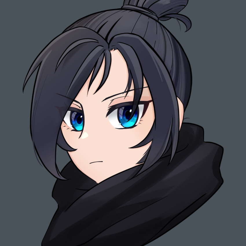 Safebooru - 1girl apex legends bangs black hair black scarf blue eyes expressionless grey ...