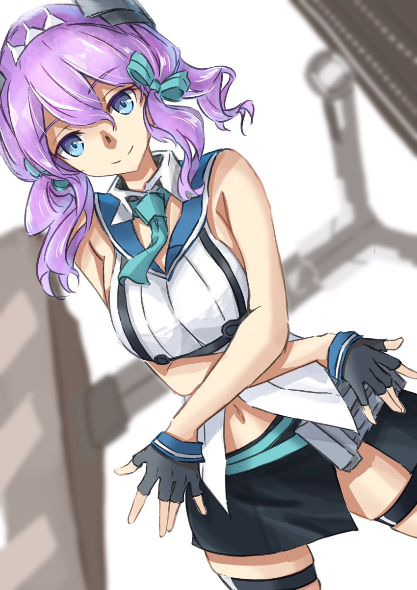 Safebooru - 1girl black gloves blue eyes blue necktie cowboy shot crossed arms detached collar ...