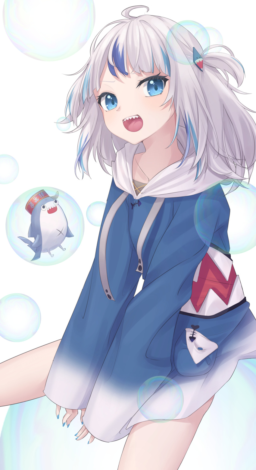 Safebooru - 1girl absurdres ahoge bare legs between legs bloop (gawr gura) blue eyes blue hair ...