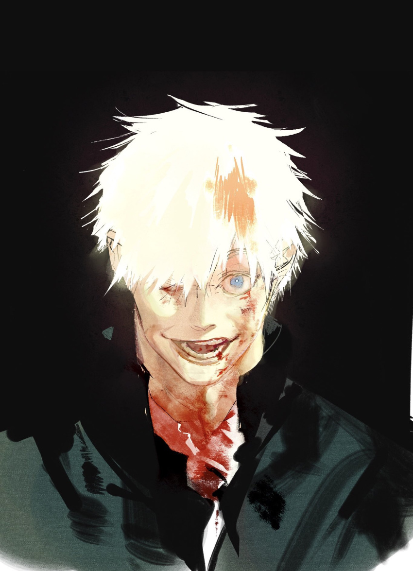 Safebooru - 1boy black background blood blood on face bloody clothes ...