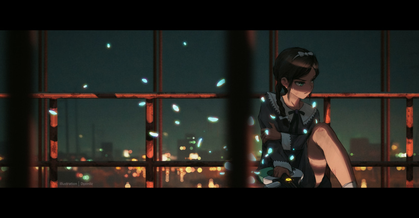 Safebooru - 1girl absurdres aonuma neiru artist name black ribbon blurry bow braid brown hair ...