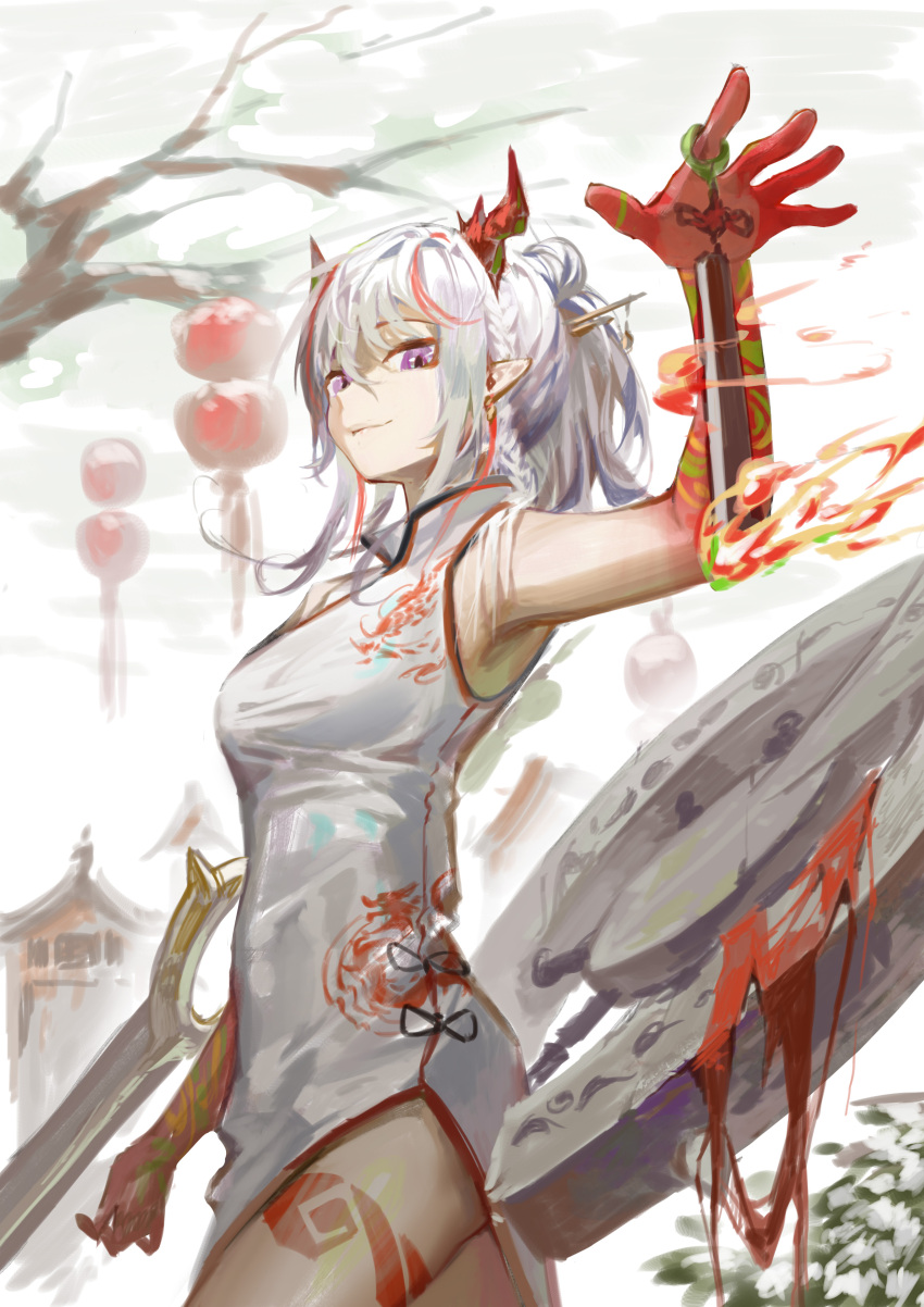 Safebooru - 1girl absurdres arknights china dress chinese clothes clayjun dress earrings fan ...