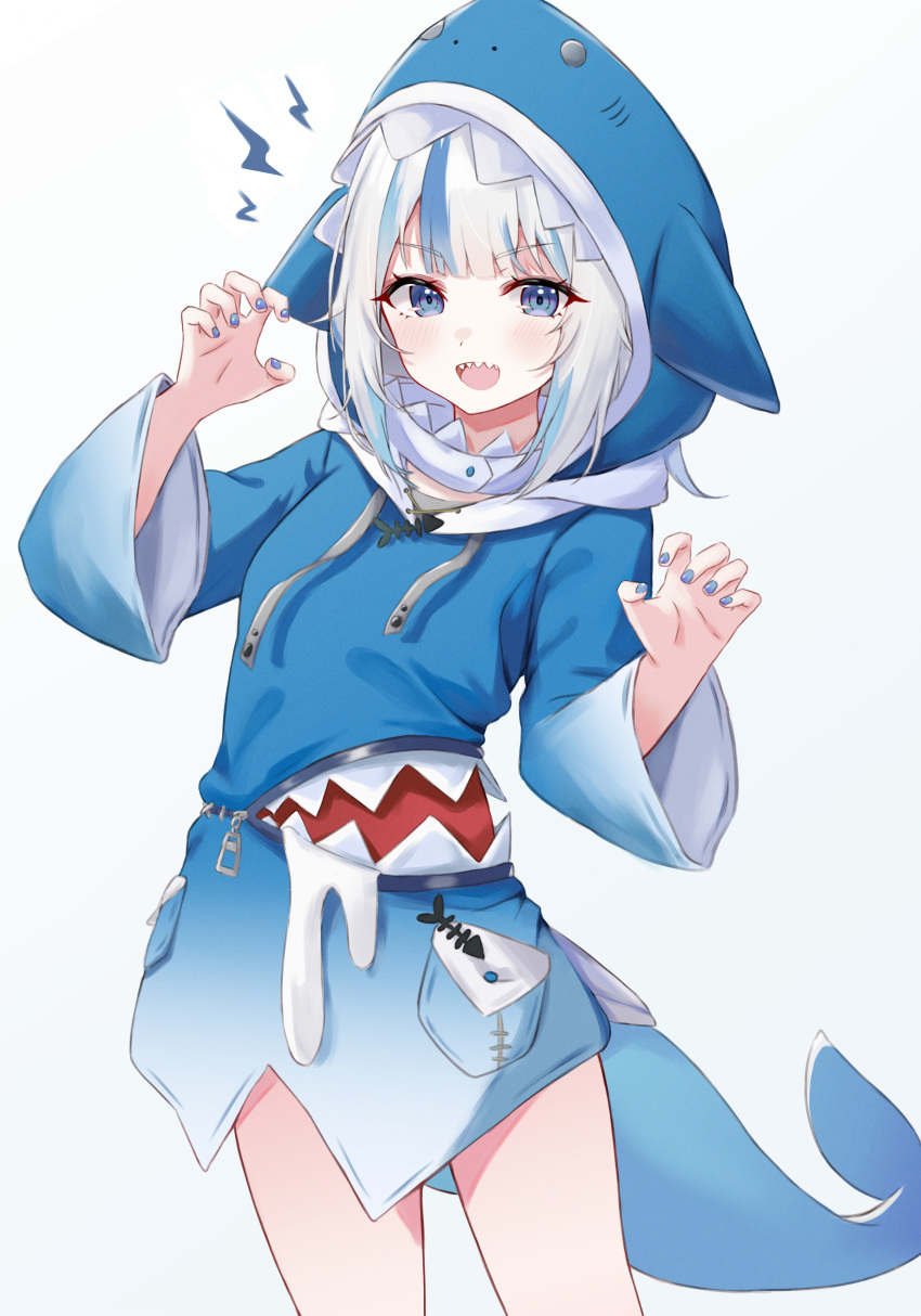 Safebooru - 1girl absurdres animal hood bangs blue eyes blue hair blue hoodie blue nails blunt ...