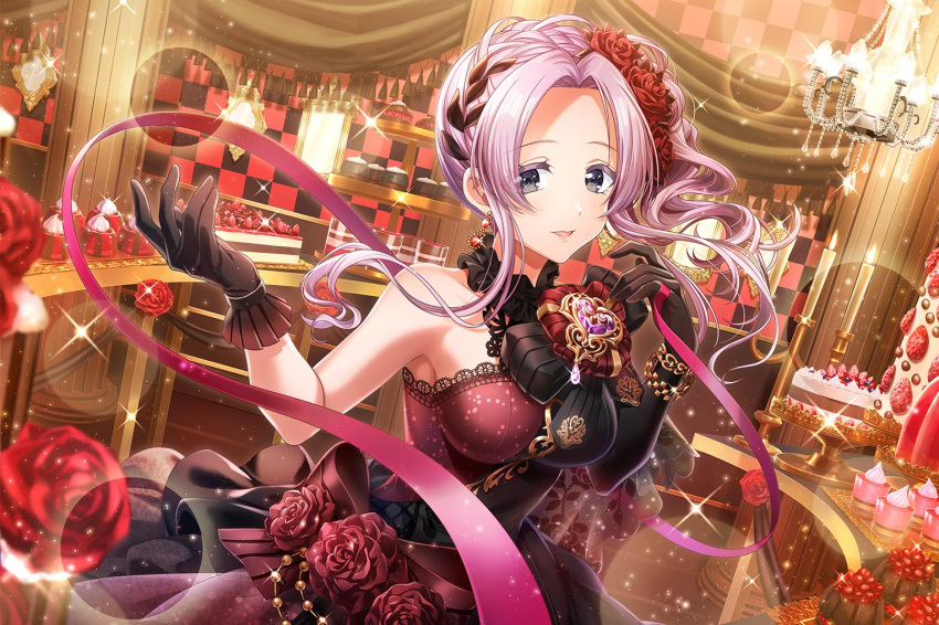 Safebooru - 1girl blush d4dj dress grey eyes long hair official art pink hair smile valentine ...