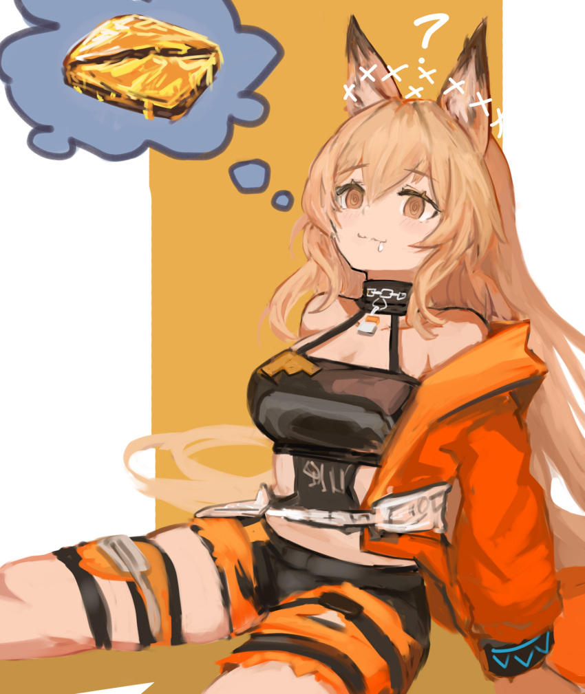 Safebooru - 1girl ? @ @ animal ears arknights baklava bare shoulders black shorts blush bracelet ...