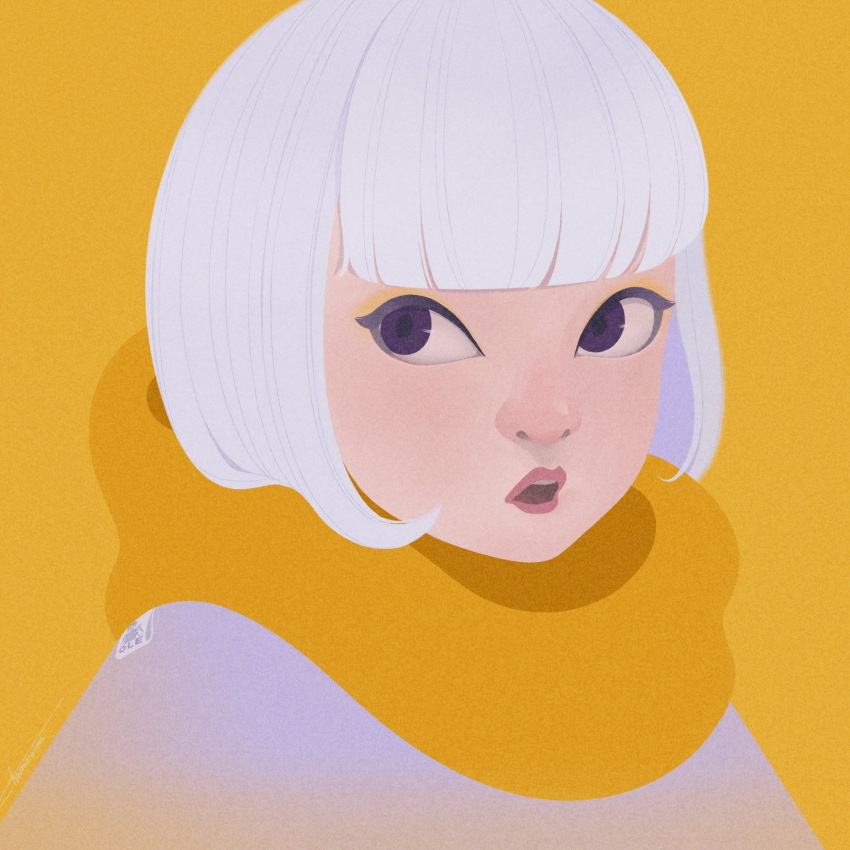 Safebooru - 1girl bangs black eyes blunt bangs choomoranma highres open mouth orange background ...