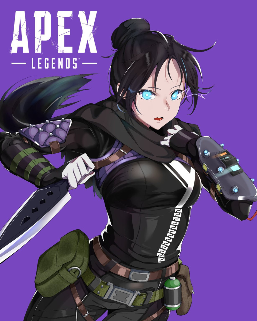 Safebooru - 1girl apex legends bangs belt black bodysuit blue eyes bodysuit breasts brown belt ...