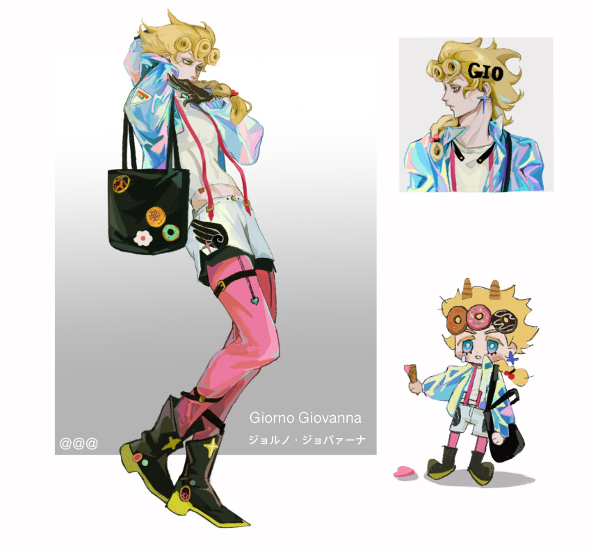 Safebooru - 1boy bag black footwear black gloves blonde hair blue eyes boots braid character ...
