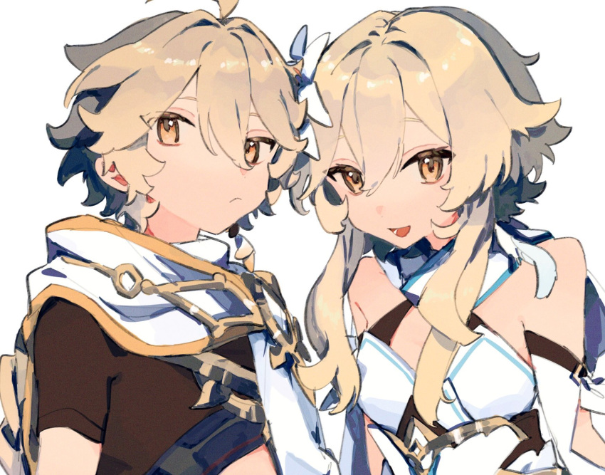 Safebooru - 1boy 1girl aether (genshin impact) ahoge bangs blonde hair breasts brother and ...