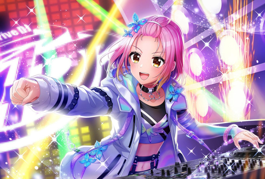 Safebooru - 1girl blush d4dj inuyose shinobu jacket official art pink hair short hair smile ...