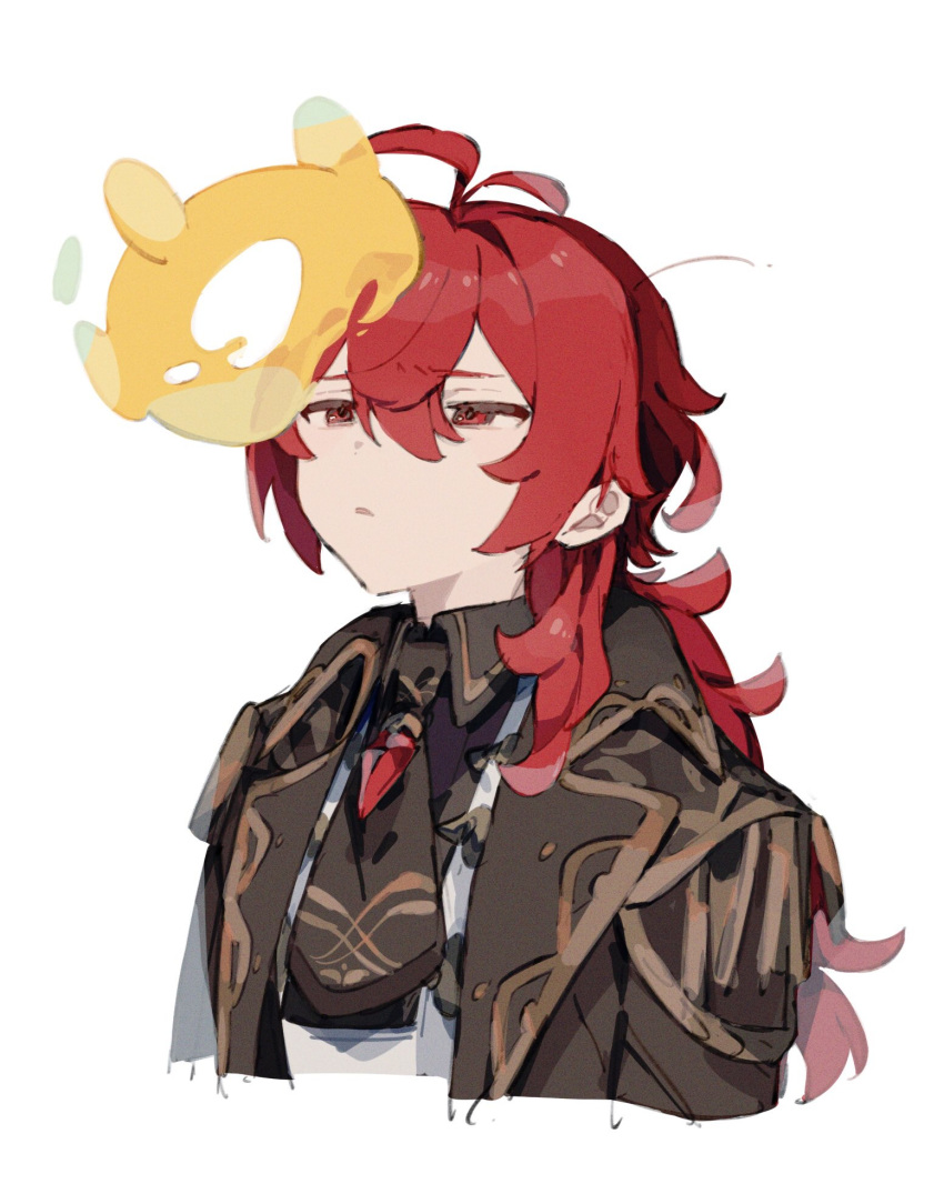 Safebooru - 1boy antenna hair bangs black jacket black neckwear cropped torso diluc (genshin ...