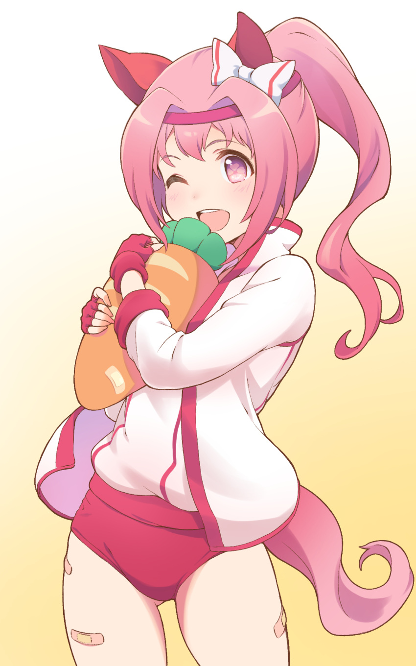 Safebooru - 1girl animal ears ass visible through thighs bandaid bandaid on leg bow buruma ...