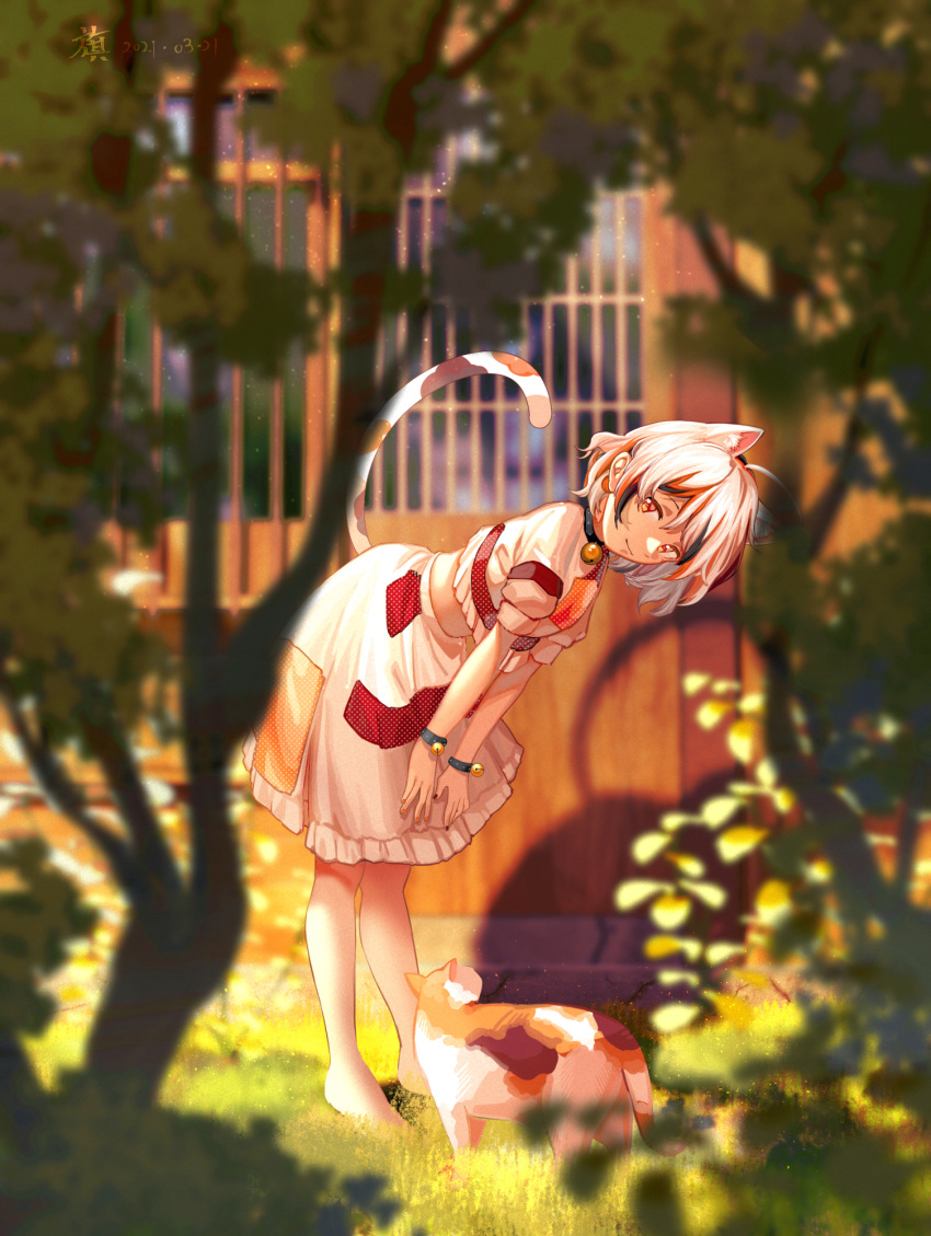 Safebooru - 1girl animal ear fluff animal ears bare legs barefoot bell bent over black collar ...