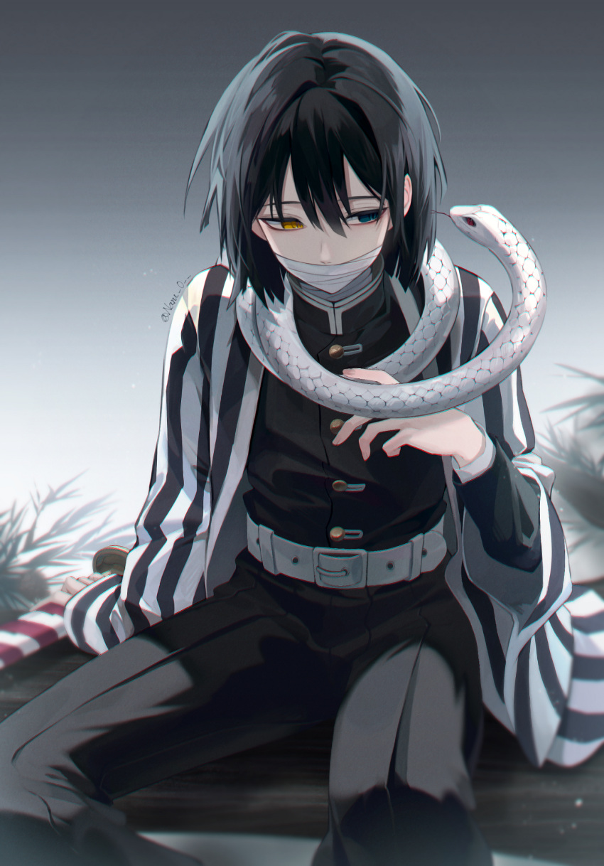 Safebooru - 1boy artist name bandages bangs belt black hair black jacket black pants covered ...