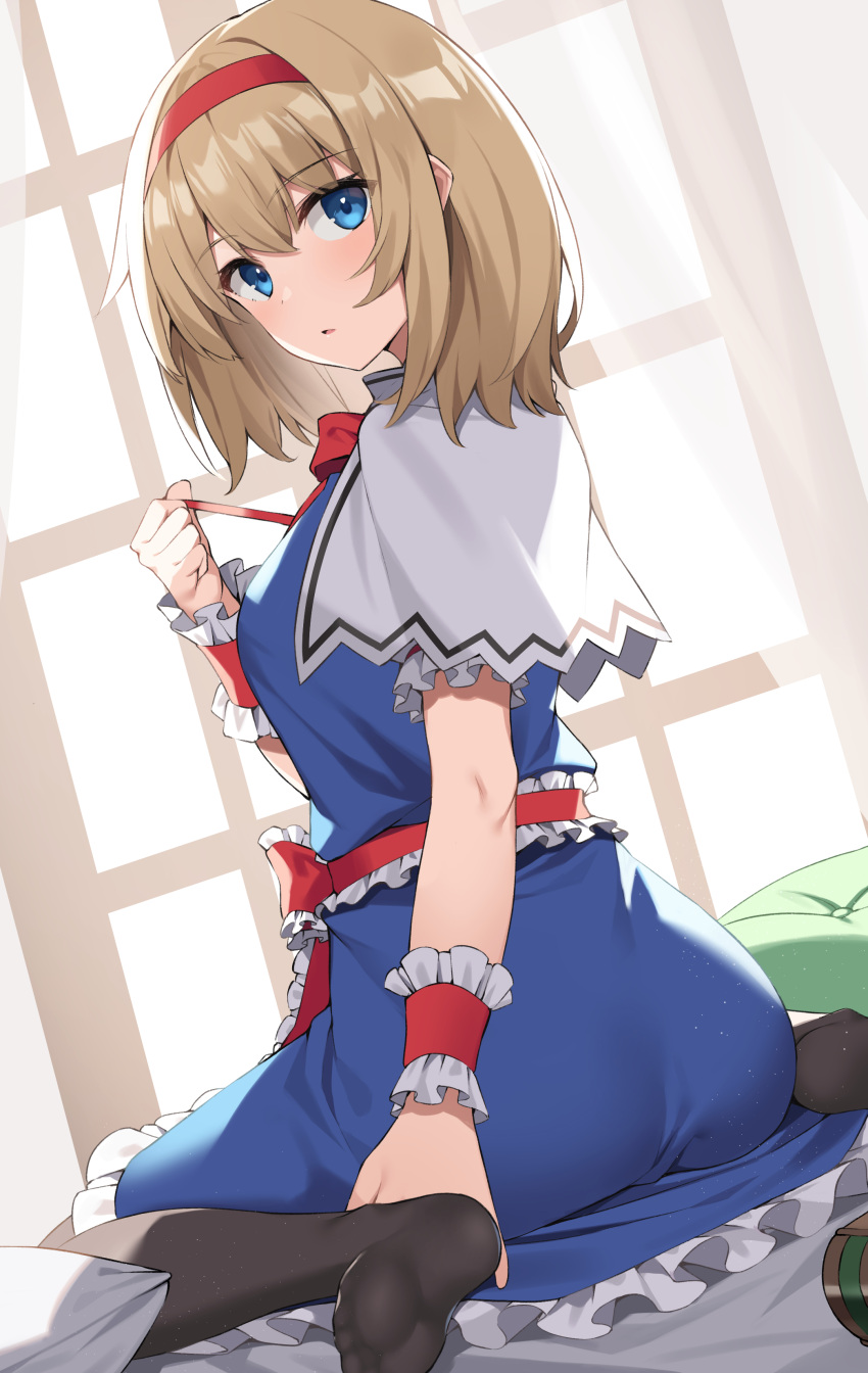 Safebooru - 1girl absurdres alice margatroid ass bangs black legwear blonde hair blue dress blue ...