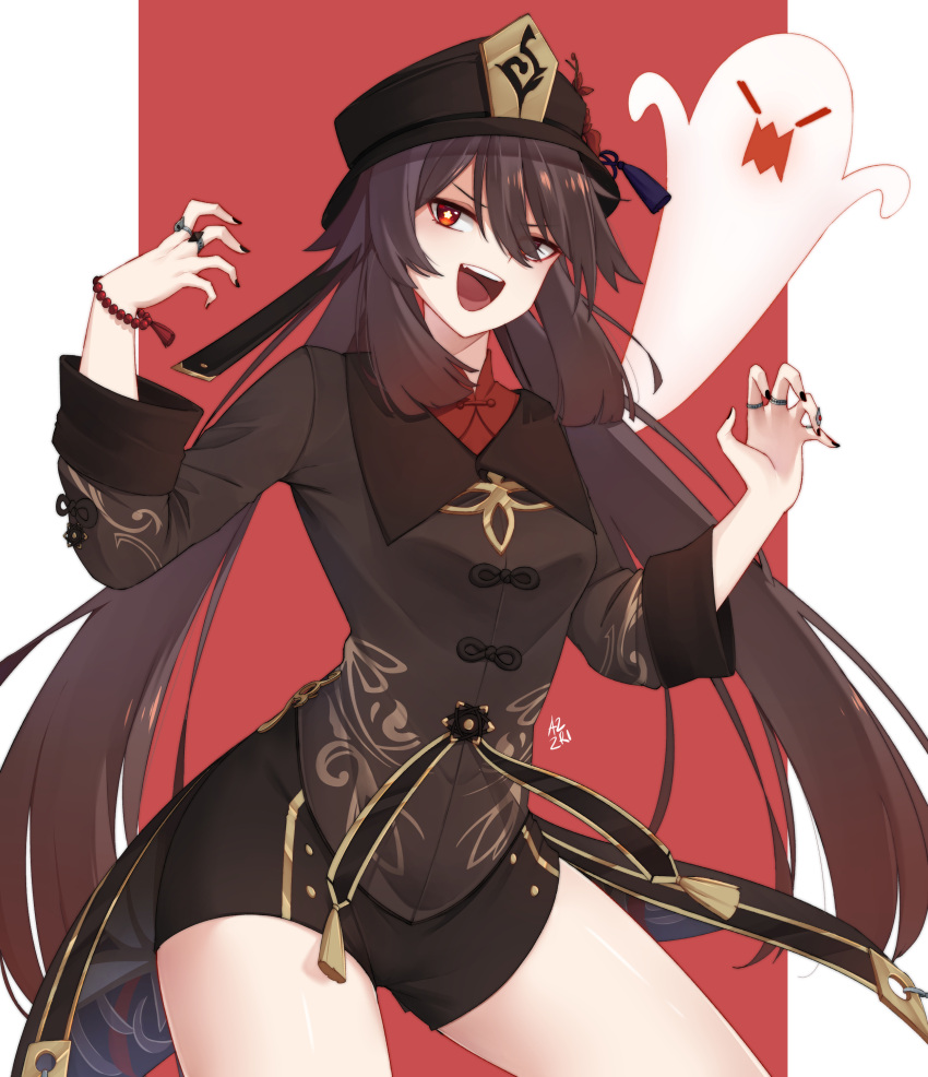 Safebooru - 1girl :d absurdres angry azuri909 bead bracelet beads black headwear black nails ...