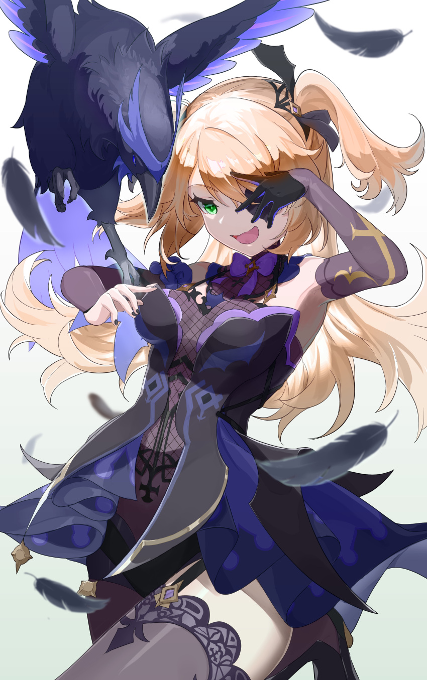 Safebooru - 1girl absurdres bird black eyepatch black footwear black gloves black nails black ...