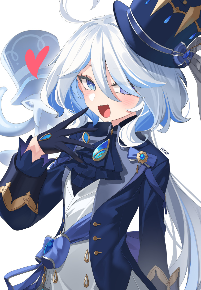 Safebooru - 1girl absurdres ahoge ascot blue ascot blue eyes blue gloves blue hair blue headwear ...