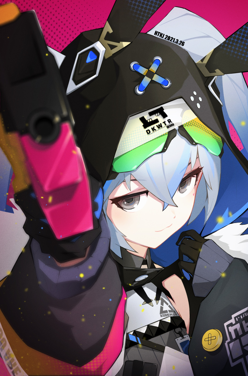 Safebooru - 1girl absurdres aiming at viewer animal ears bangs black eyes black gloves black ...