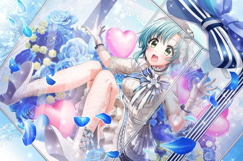 Safebooru - 1girl blush d4dj dress green eyes green hair hanamaki towa official art short hair ...