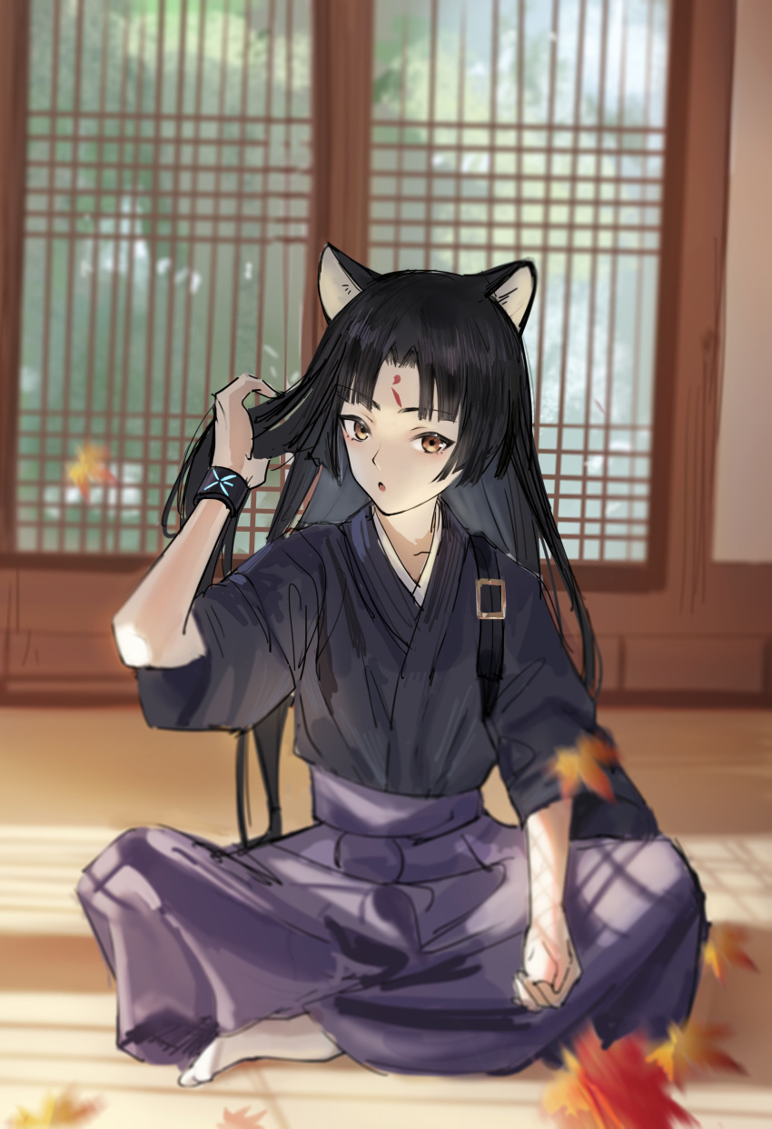 Safebooru - 1girl absurdres animal ears arknights bangs bilibilida black hair black kimono ...
