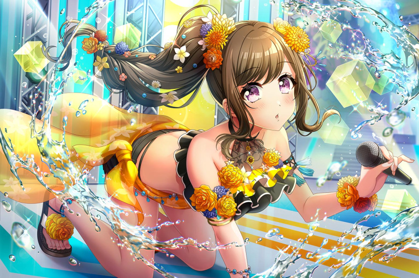 Safebooru - bikini black hair blush d4dj long hair mizushima marika ponytail smile violet eyes ...