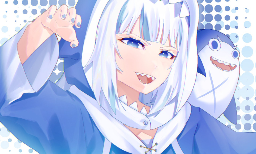 Safebooru - 1girl animal hood bangs bloop (gawr gura) blue eyes blue hair blue nails gawr gura ...