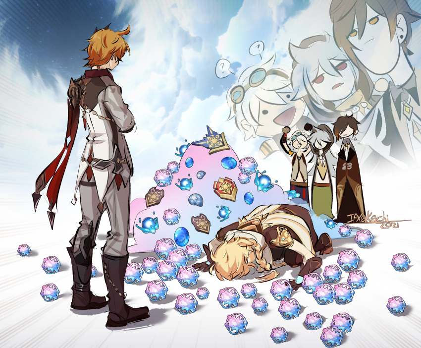 Safebooru - 5boys ? aether (genshin impact) ahoge bangs bennett (genshin impact) black footwear ...