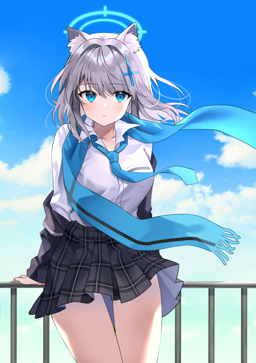 Safebooru - 1girl absurdres against railing animal ear fluff animal ears arms behind back bangs ...