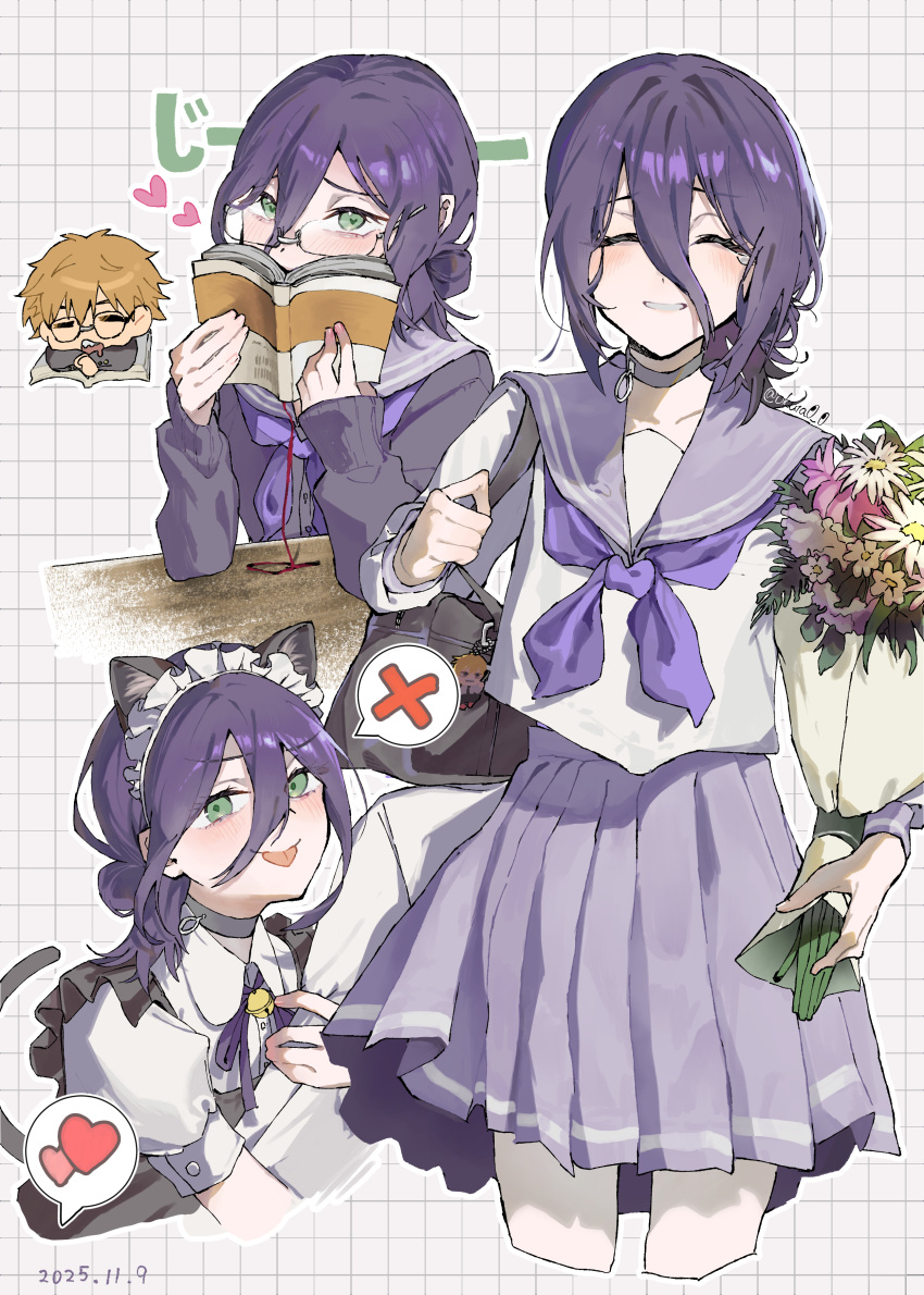 Safebooru - 1boy 1girl absurdres alternate costume animal ears book ...