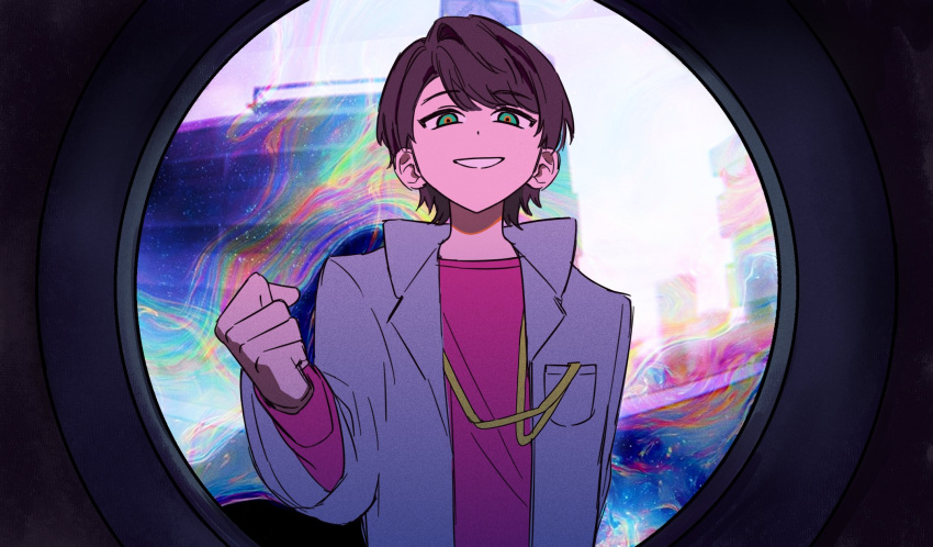 Safebooru - 1boy breast pocket brown hair clenched hand clenched teeth ...