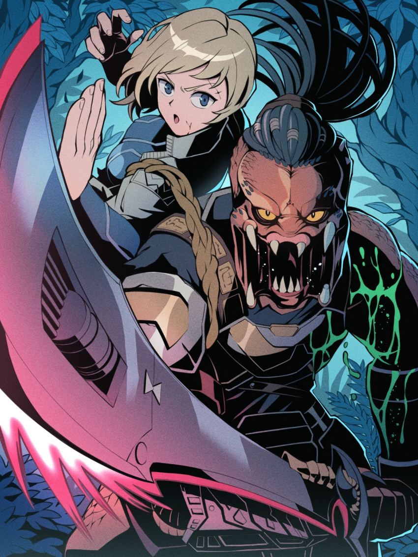 Safebooru - 1boy alien armor blonde hair blue eyes dek (predator ...