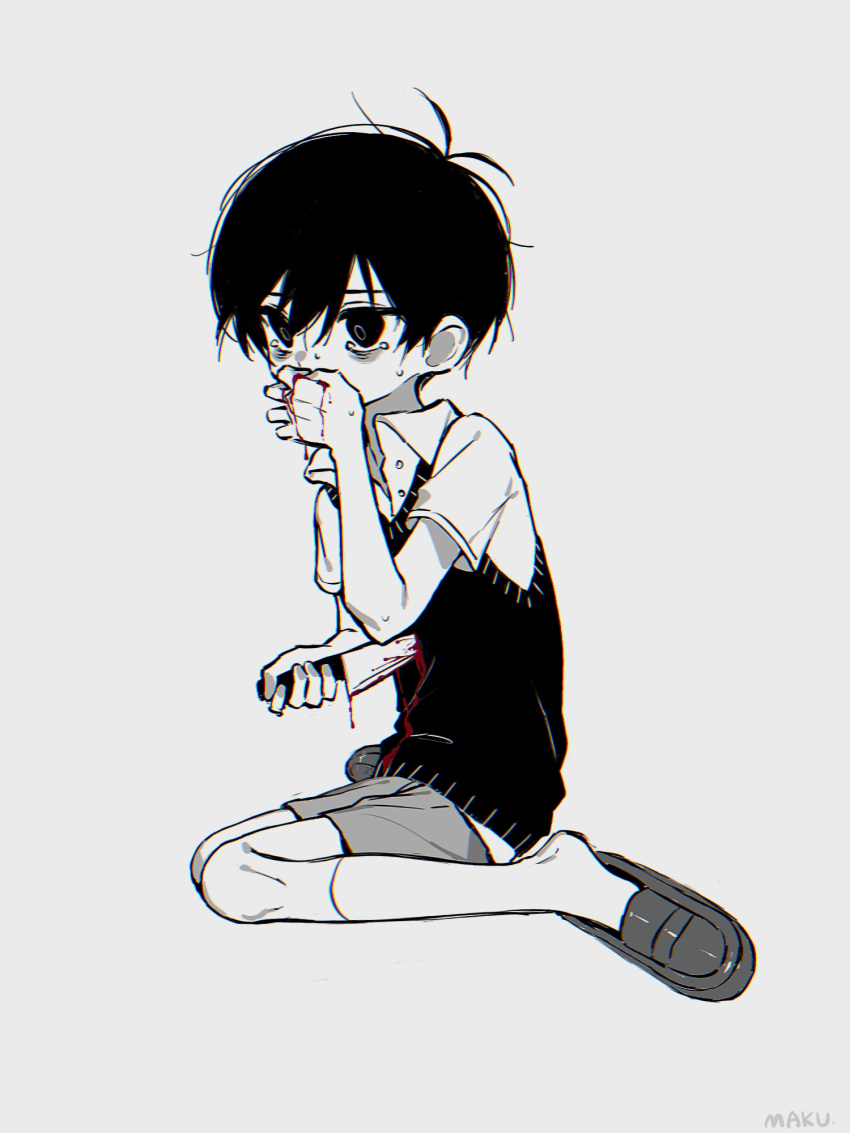 Safebooru - 1boy antenna hair collared shirt covering own mouth double ...